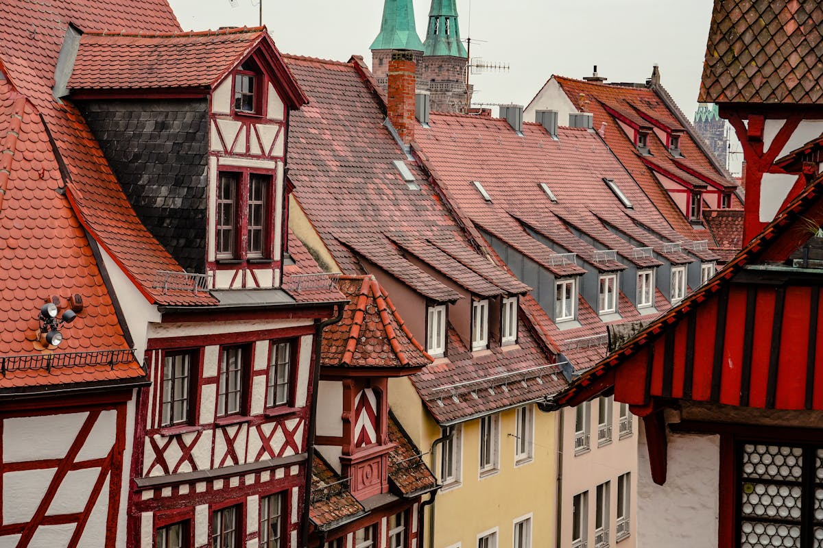 Traditional half-timbered architecture and red-tiled rooftops in Nuremberg