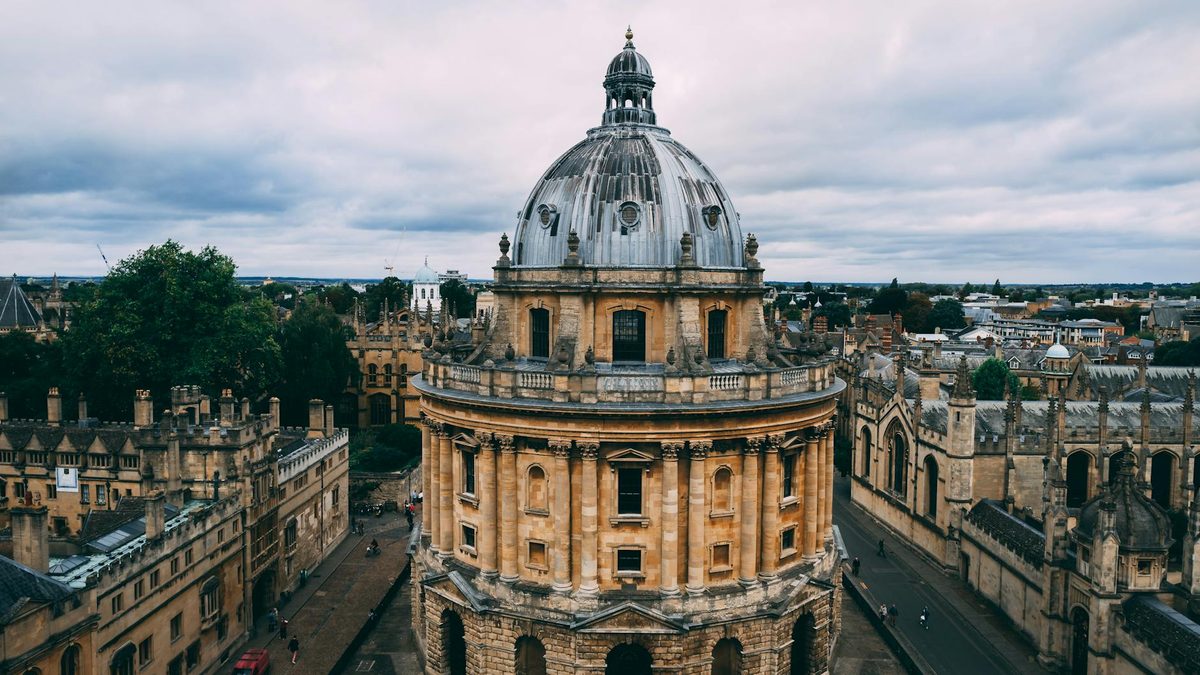 Aerial view of the Radcliffe Camera and surrounding Oxford University buildings