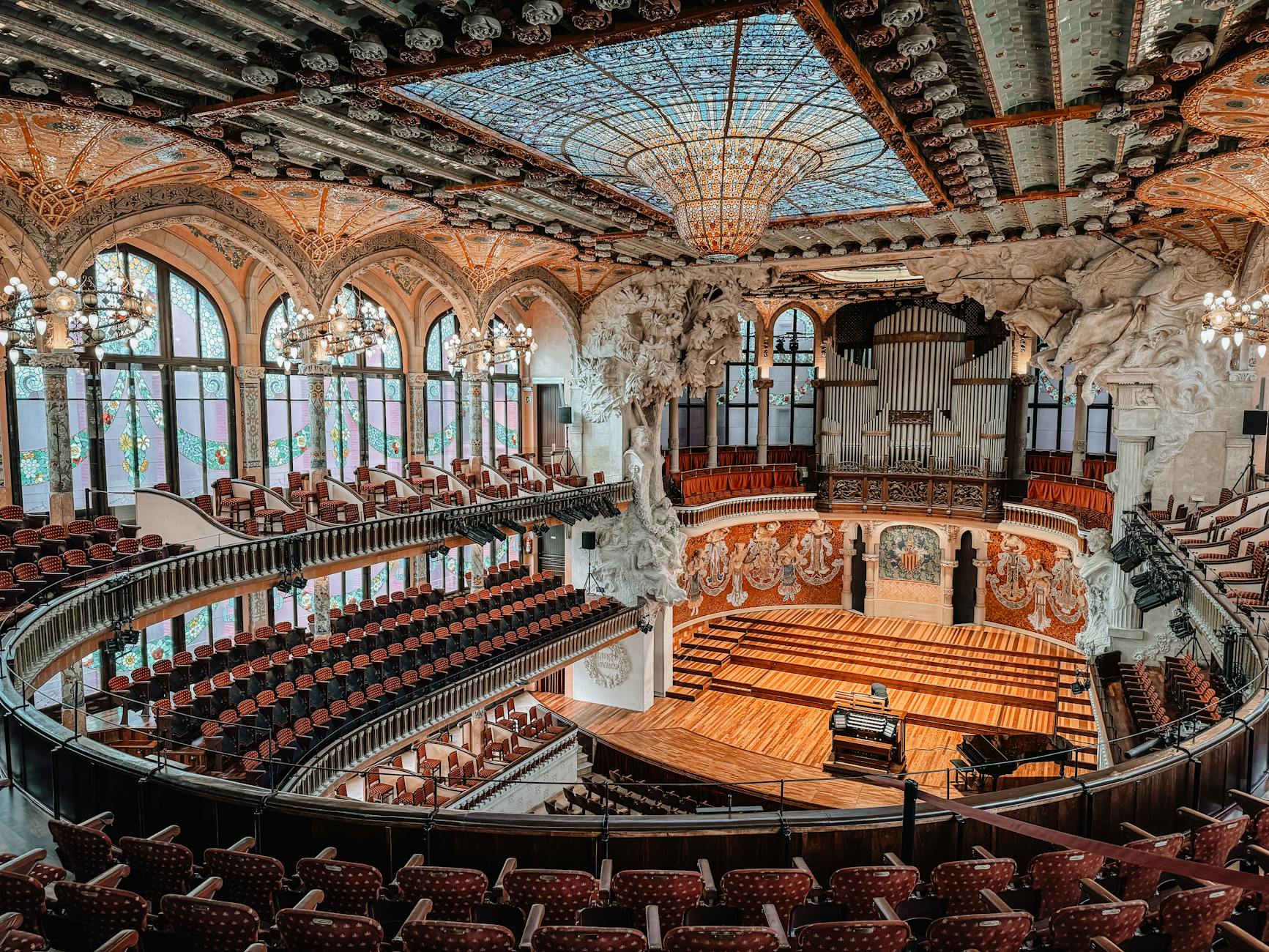Stunning interior of Palau de la Musica Catalana in Barcelona