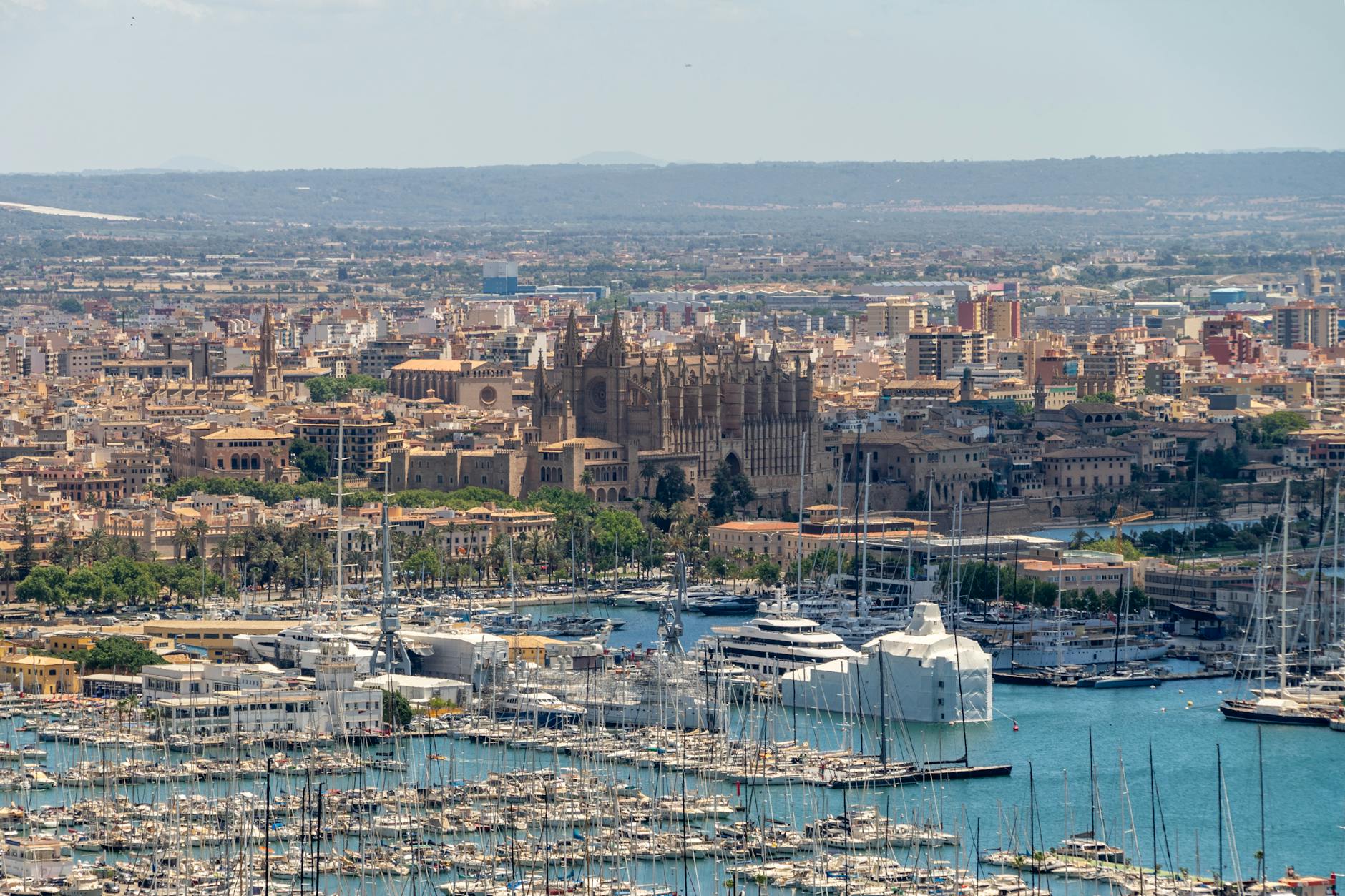 Aerial view of Palma de Mallorca cityscape and coastline