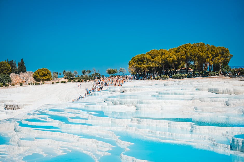 Bring sunscreen because the white travertine surface reflects everything straight back up at you.