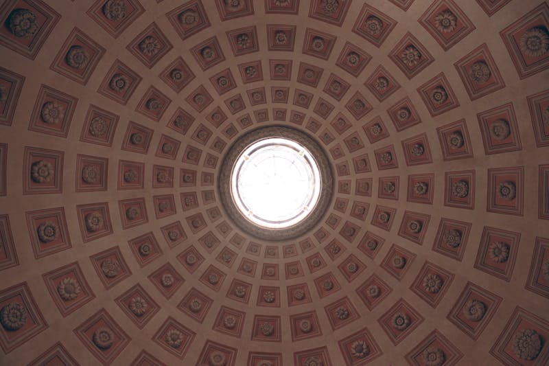 Detailed view of the coffered ceiling pattern inside the Pantheon dome