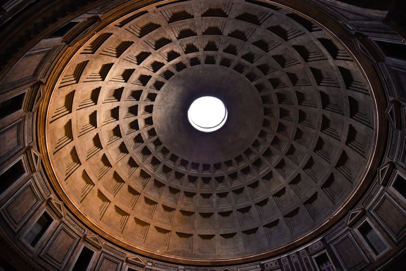 Looking directly up at the Pantheon dome and its central oculus opening