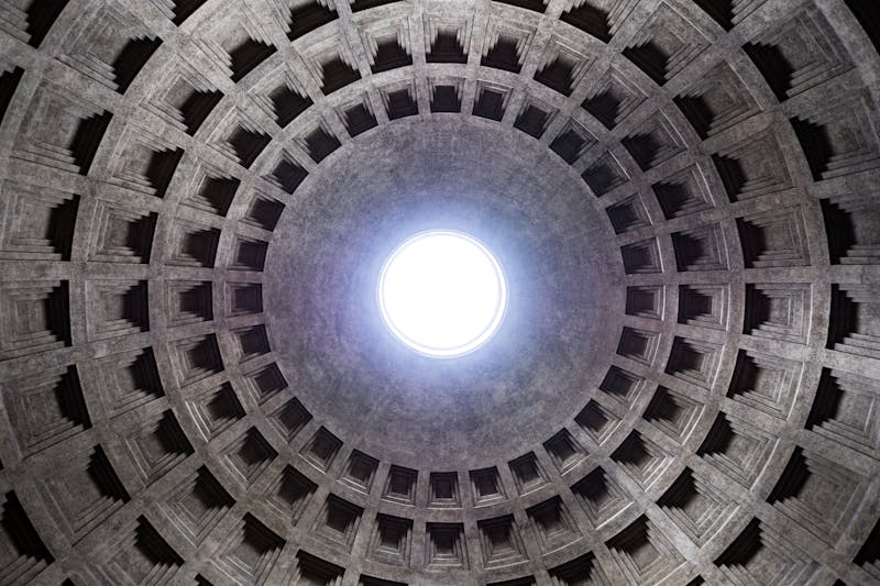 Looking up at the Pantheon oculus the open circle at the top of the dome