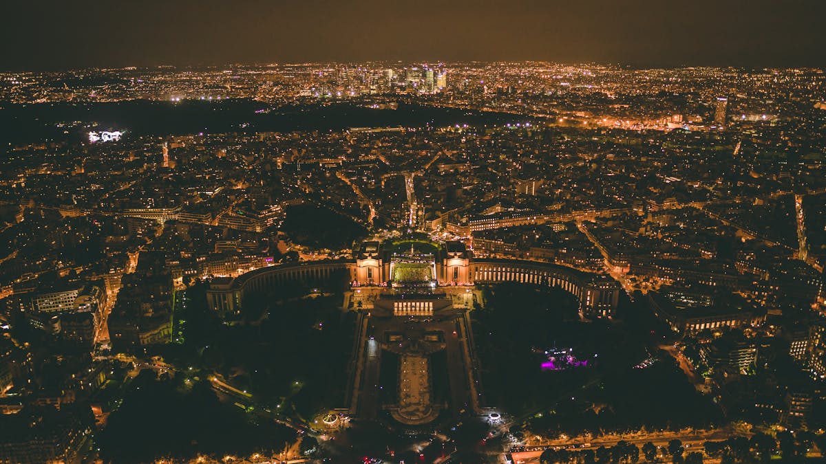 Stunning aerial view of Paris city lights at night