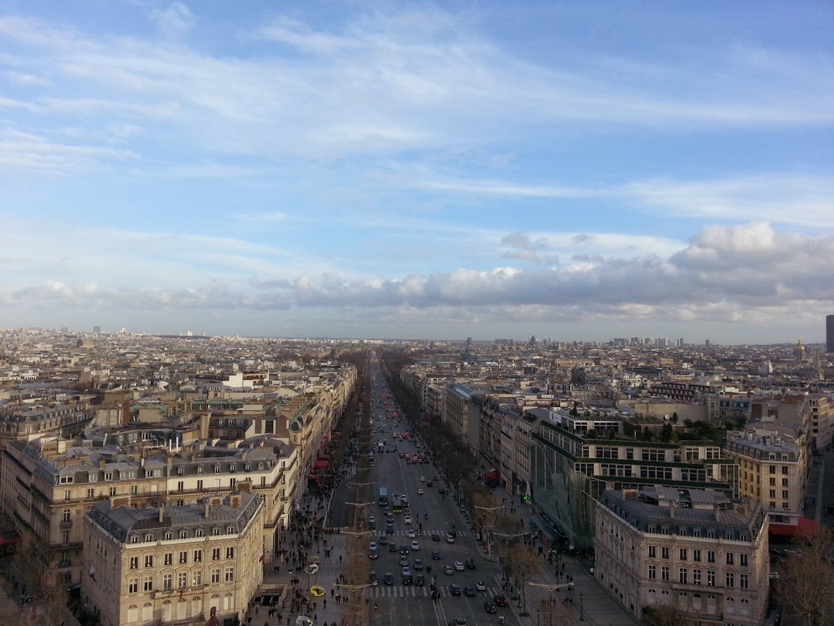 Aerial view of the Champs-Elysees avenue in Paris