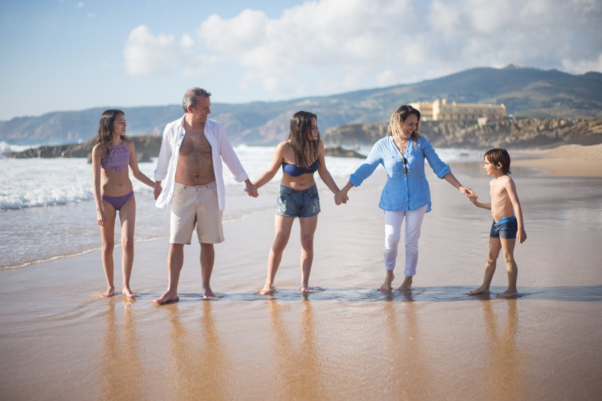 Family laughing together during a vacation