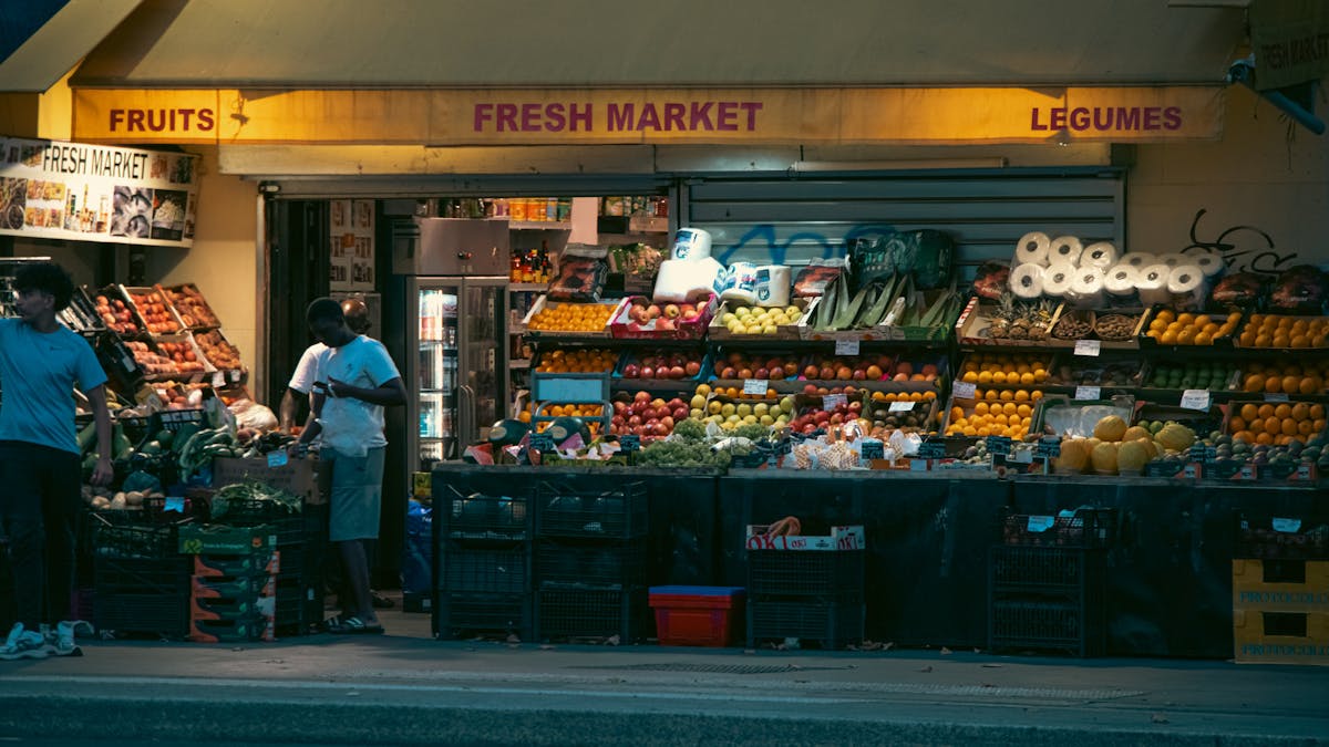 Fresh food market in Paris at night