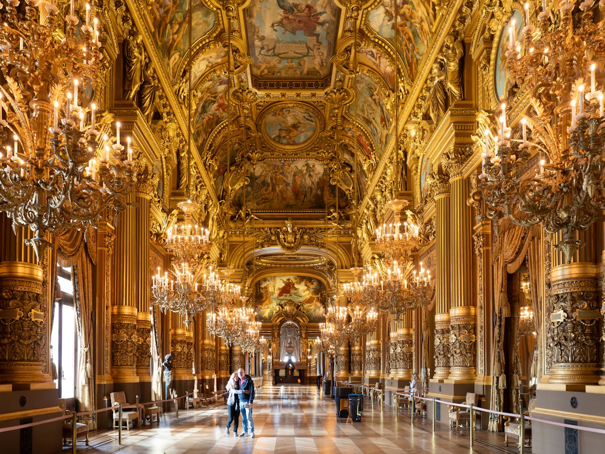 Golden interiors of the Palais Garnier opera house in Paris