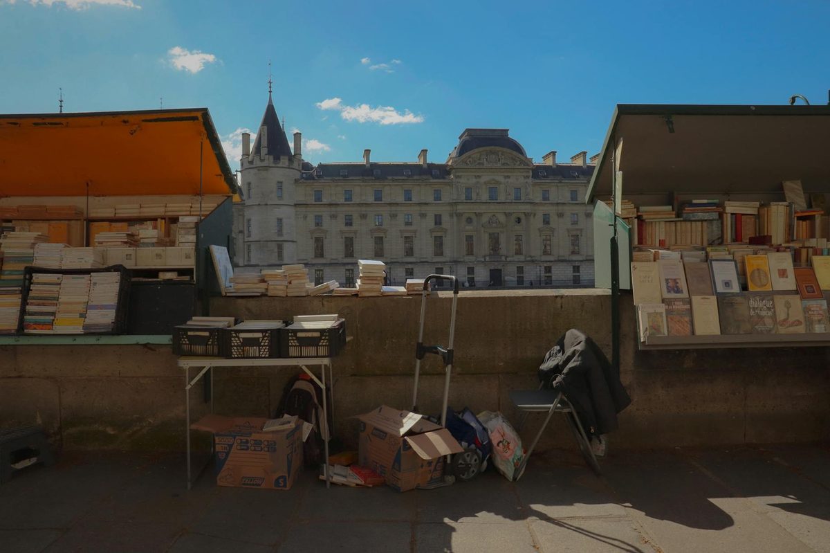 Iconic book stalls by the Seine River in Paris