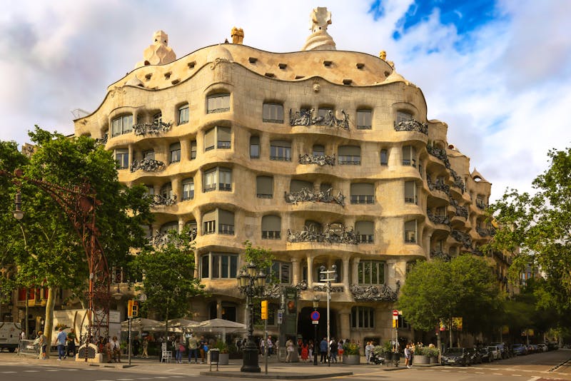 Casa Mila La Pedrera building on a bright sunny day in Barcelona Spain