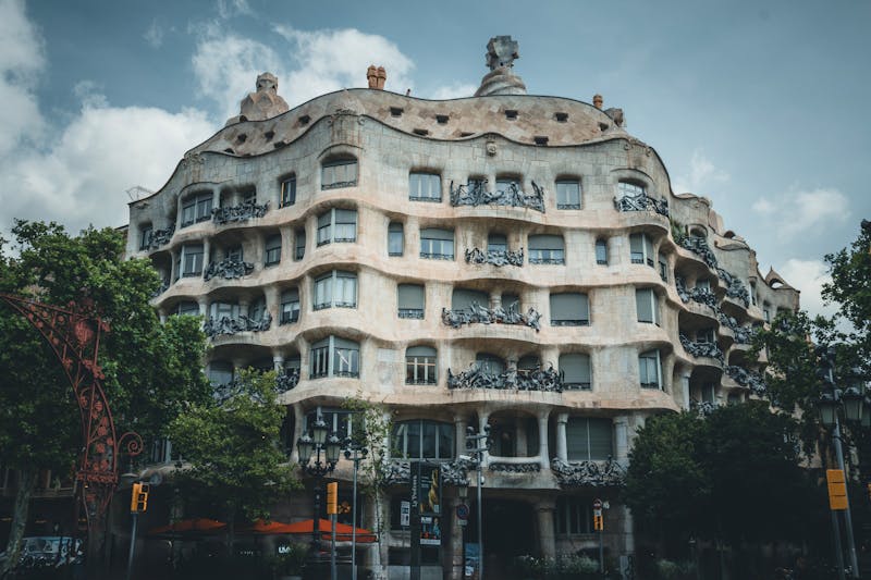 Full view of Casa Mila La Pedrera modernist building by Gaudi in Barcelona