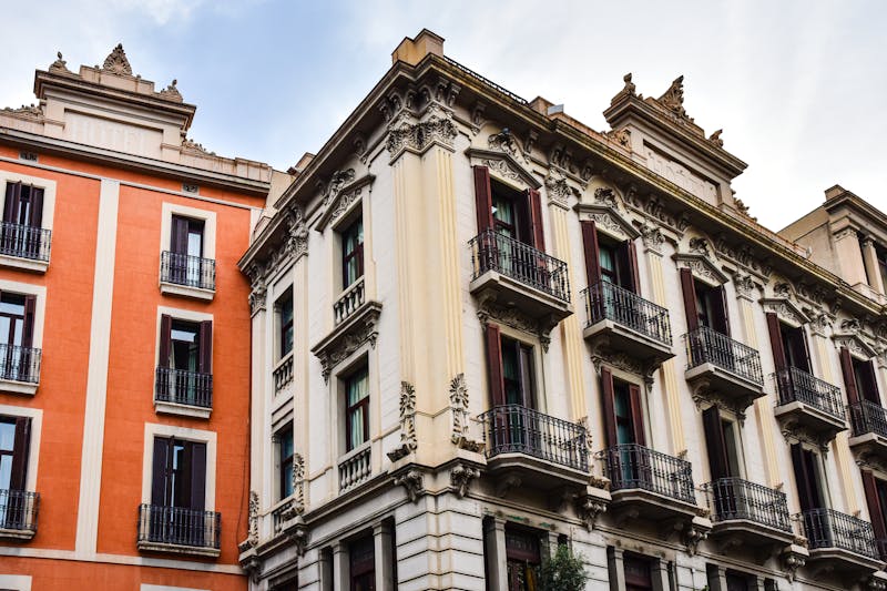 Elegant architectural buildings along Passeig de Gracia near La Pedrera in Barcelona