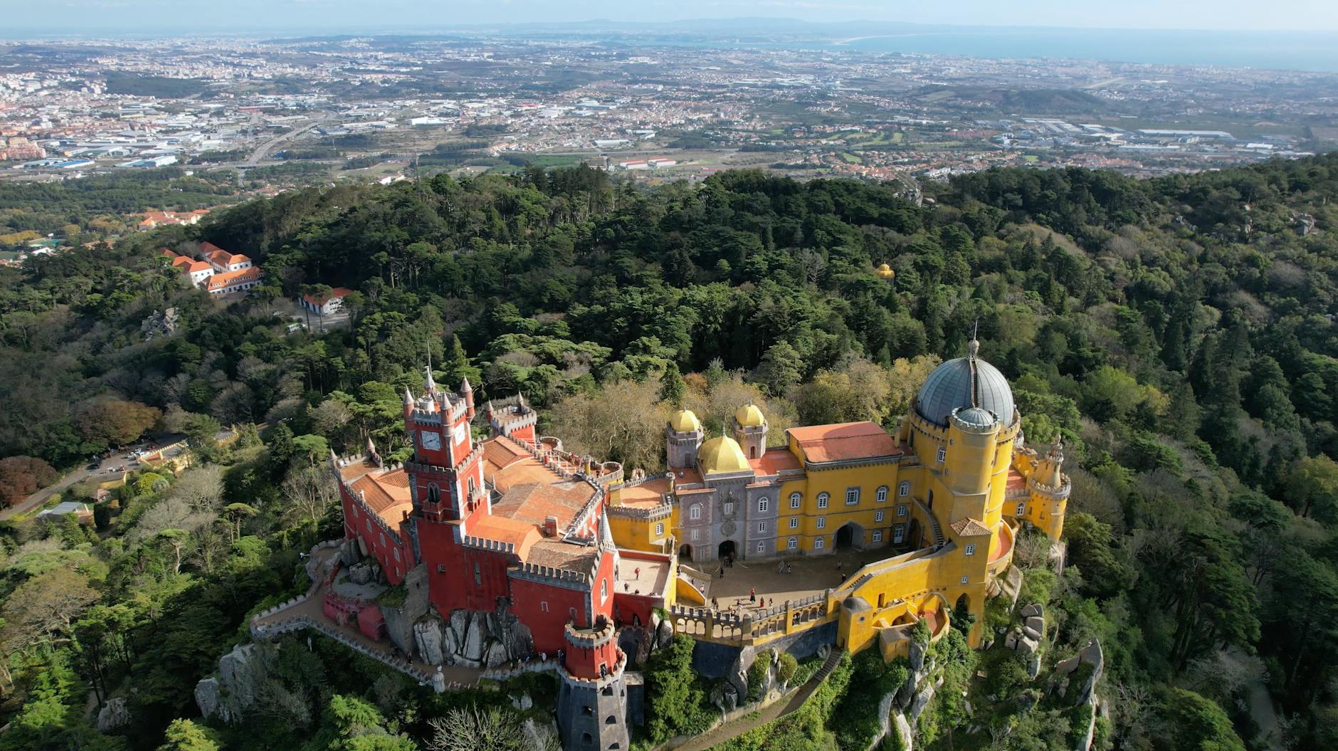Pena Palace architecture and landscape on a clear day in Sintra