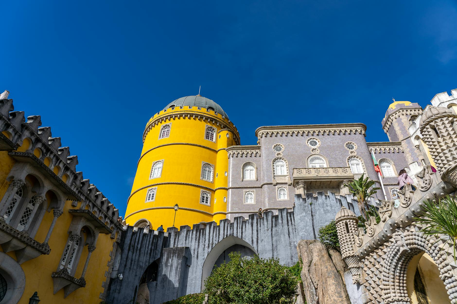 Colorful towers and intricate design of Pena Palace in Sintra