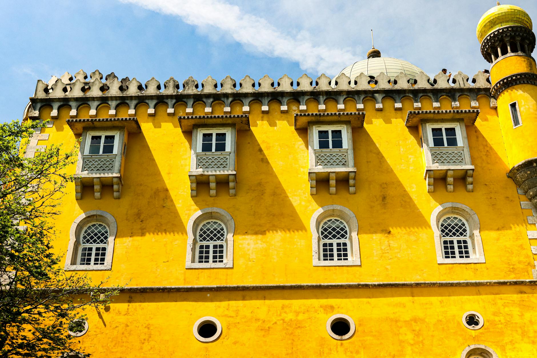 Yellow walls of Pena Palace showing unique Portuguese architecture