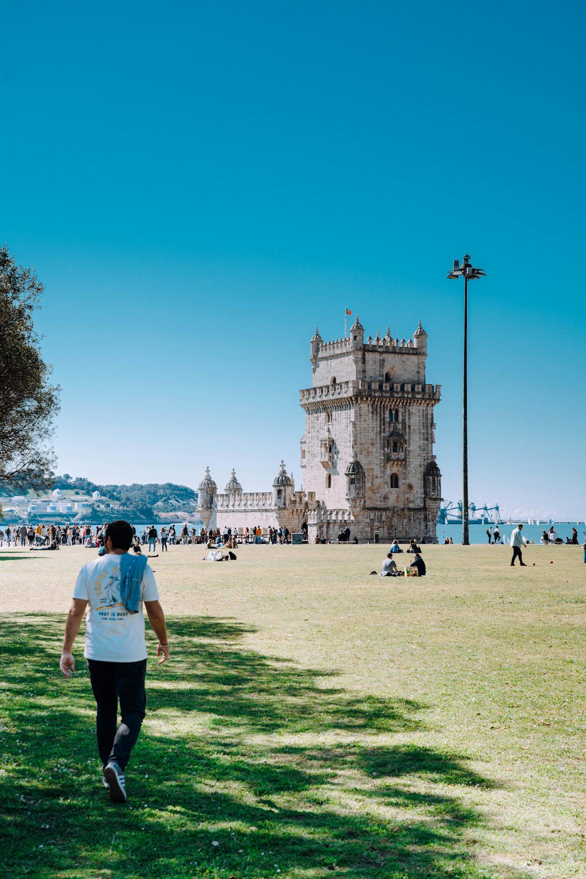 Tourists at the Tower of Belem in Lisbon