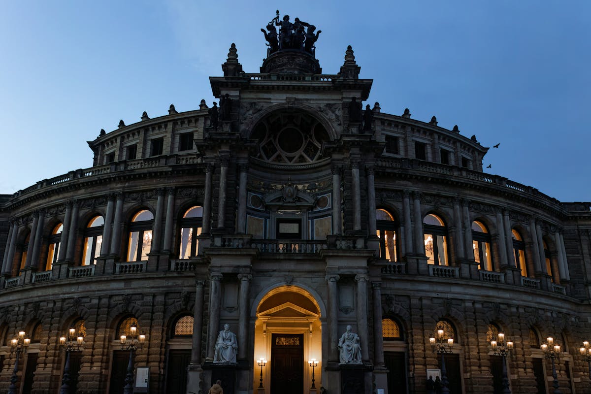 Semperoper Dresden illuminated at dusk