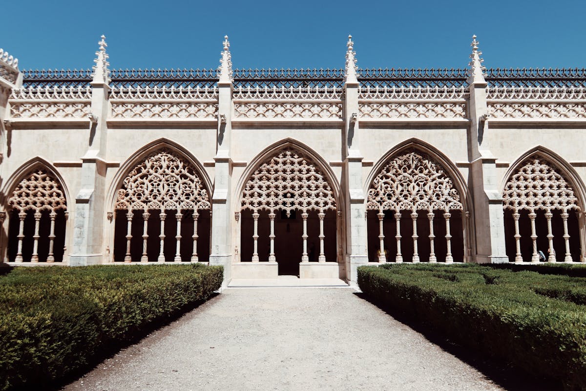 Gothic arches of Batalha Monastery in Portugal