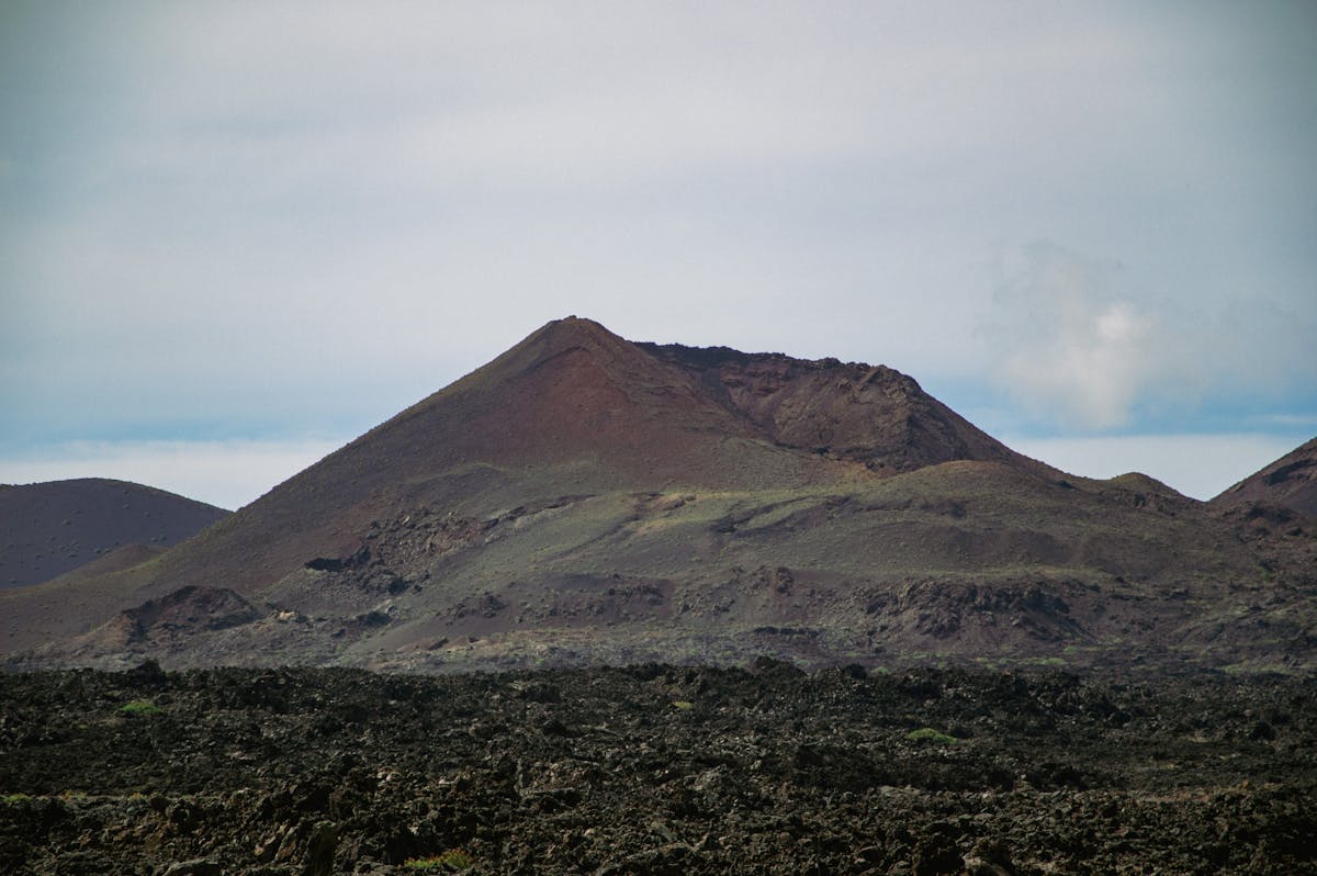 Wide view of the volcanic landscape of Timanfaya National Park in Lanzarote Spain