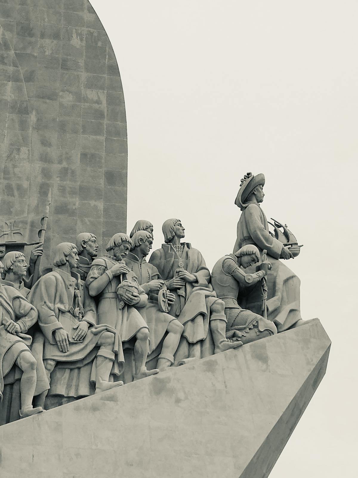 Statues of explorers on the Monument to the Discoveries