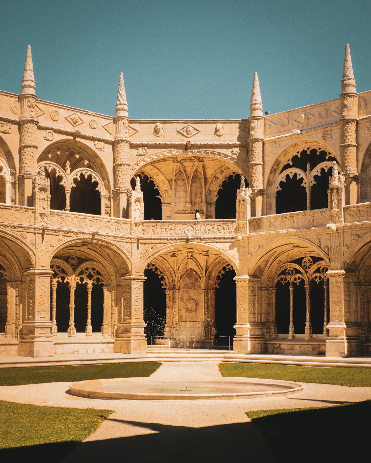 Detailed Manueline stone carvings on Jeronimos Monastery facade