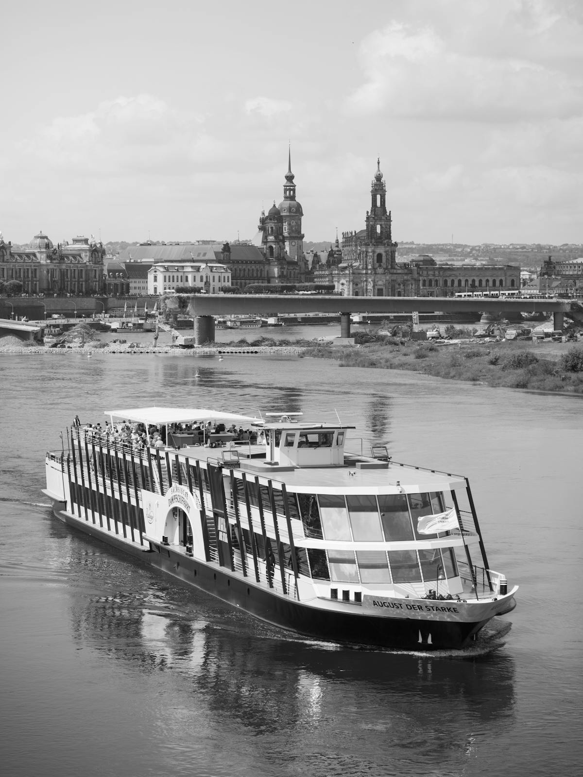 Dresden Elbe river with city skyline