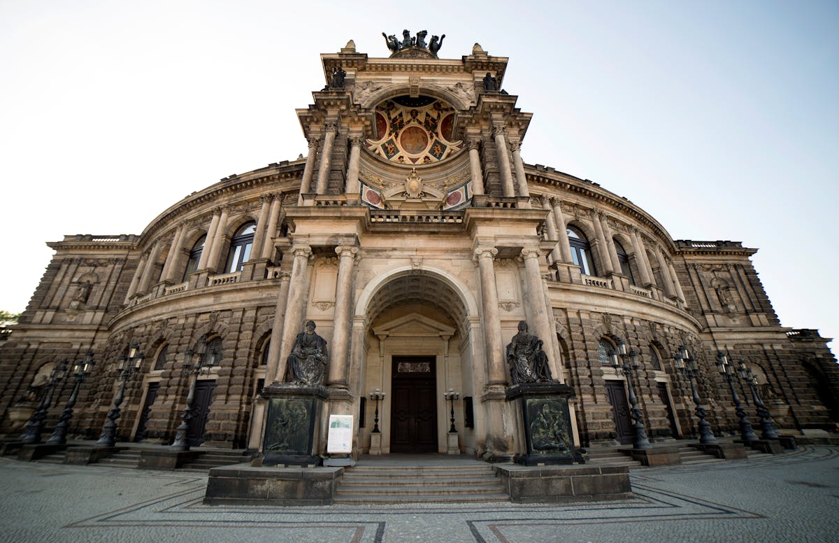 Architectural detail of the Semperoper Renaissance facade in Dresden