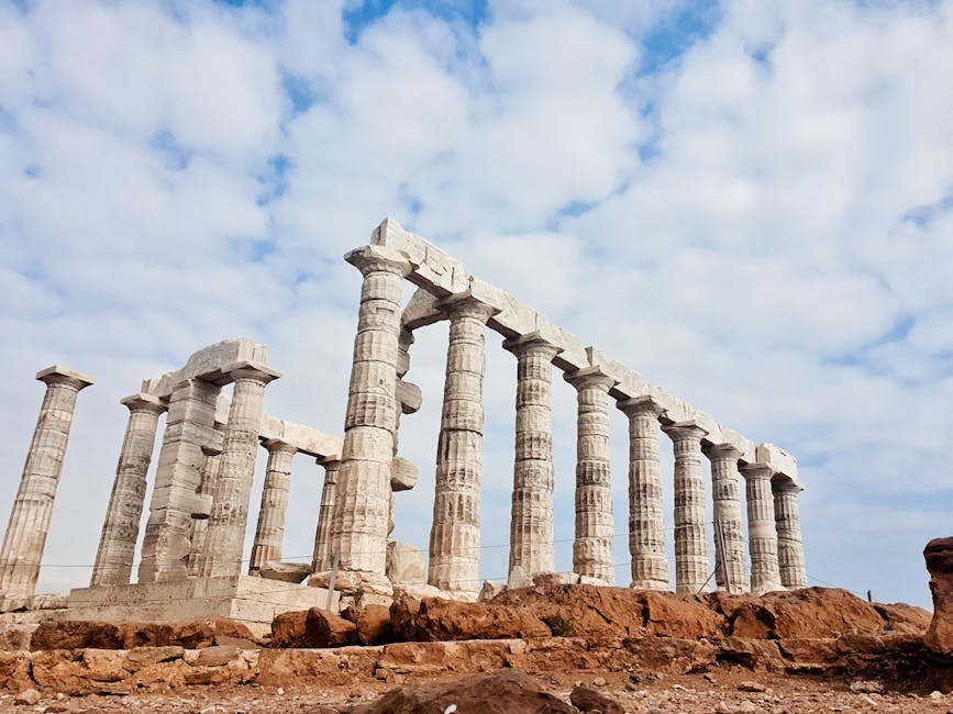 Temple of Poseidon in Sounio, Greece under a vivid sky