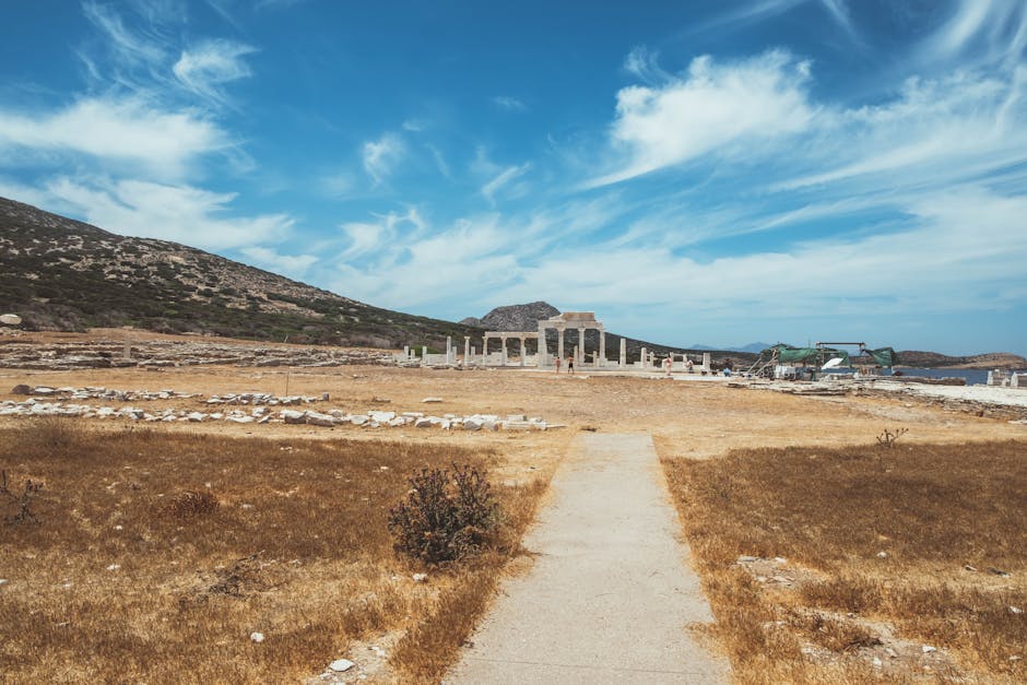 Ancient archaeological ruins on a sunny Greek island