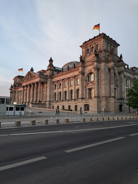 Reichstag Building Berlin during golden sunset lighting