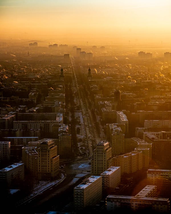 Berlin cityscape aerial view at sunrise