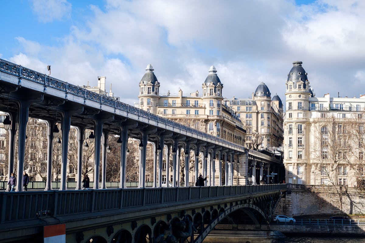 Pont de Bir-Hakeim bridge with classic Haussmann architecture in Paris