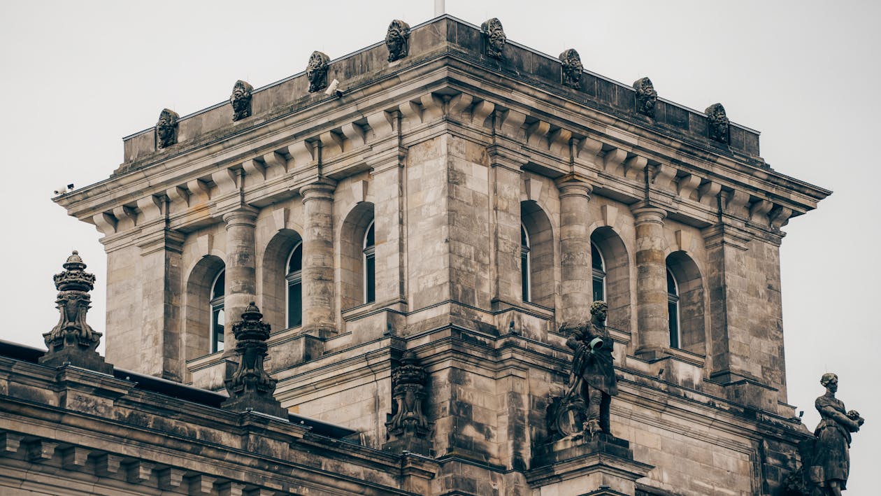 Architectural details on the Reichstag Building facade Berlin