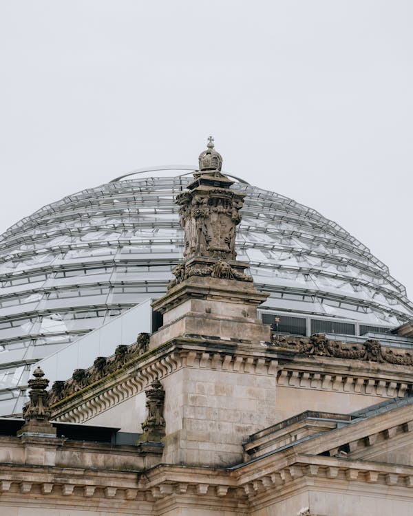 Glass dome of the Reichstag Building viewed from below