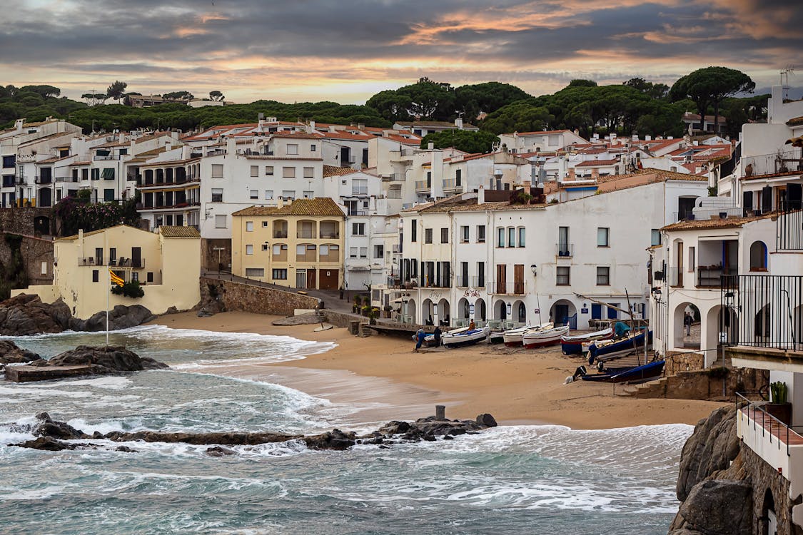 Scenic view of a Mediterranean waterfront town in Costa Brava