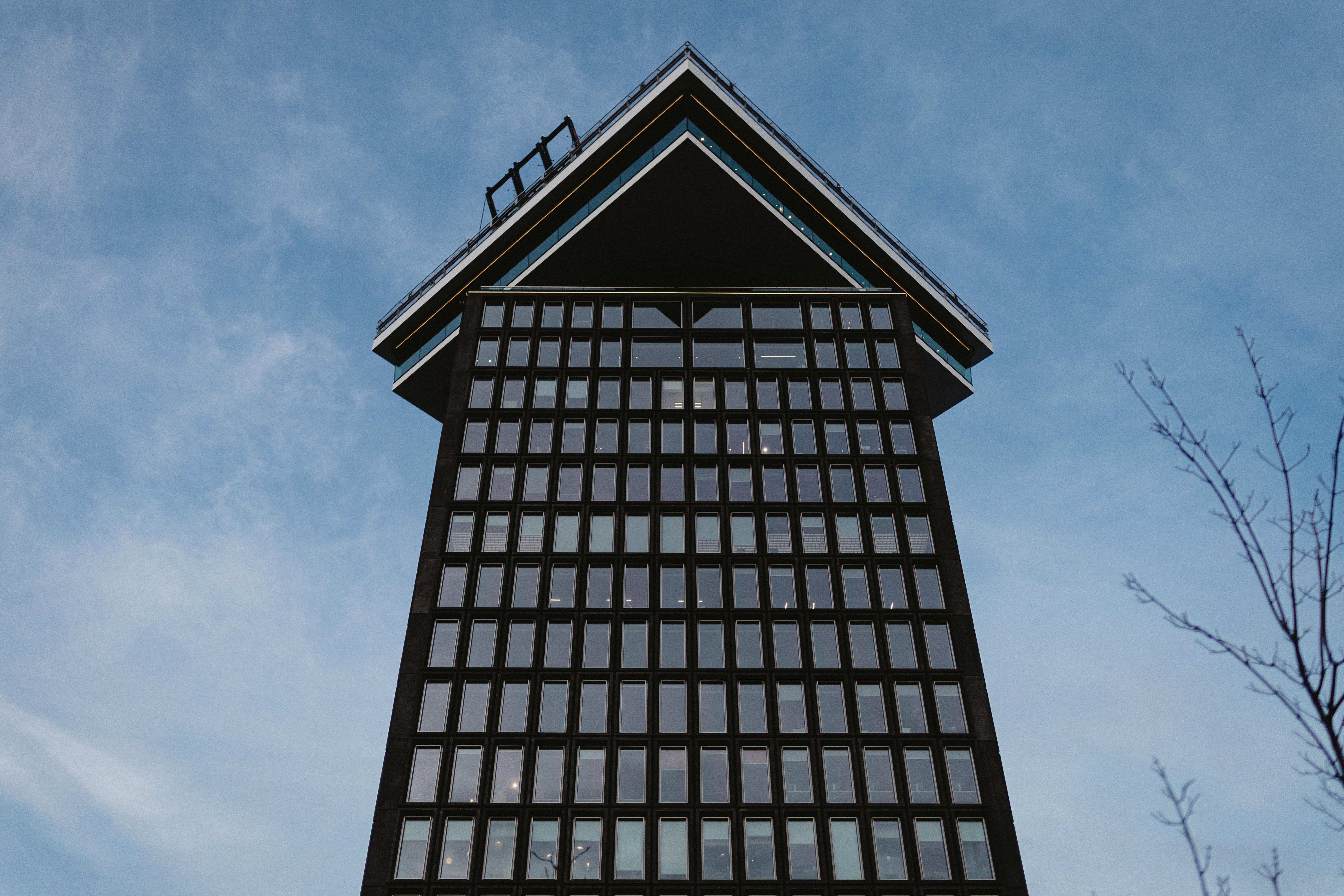 The ADAM Tower in Amsterdam Noord reaching toward a clear blue sky