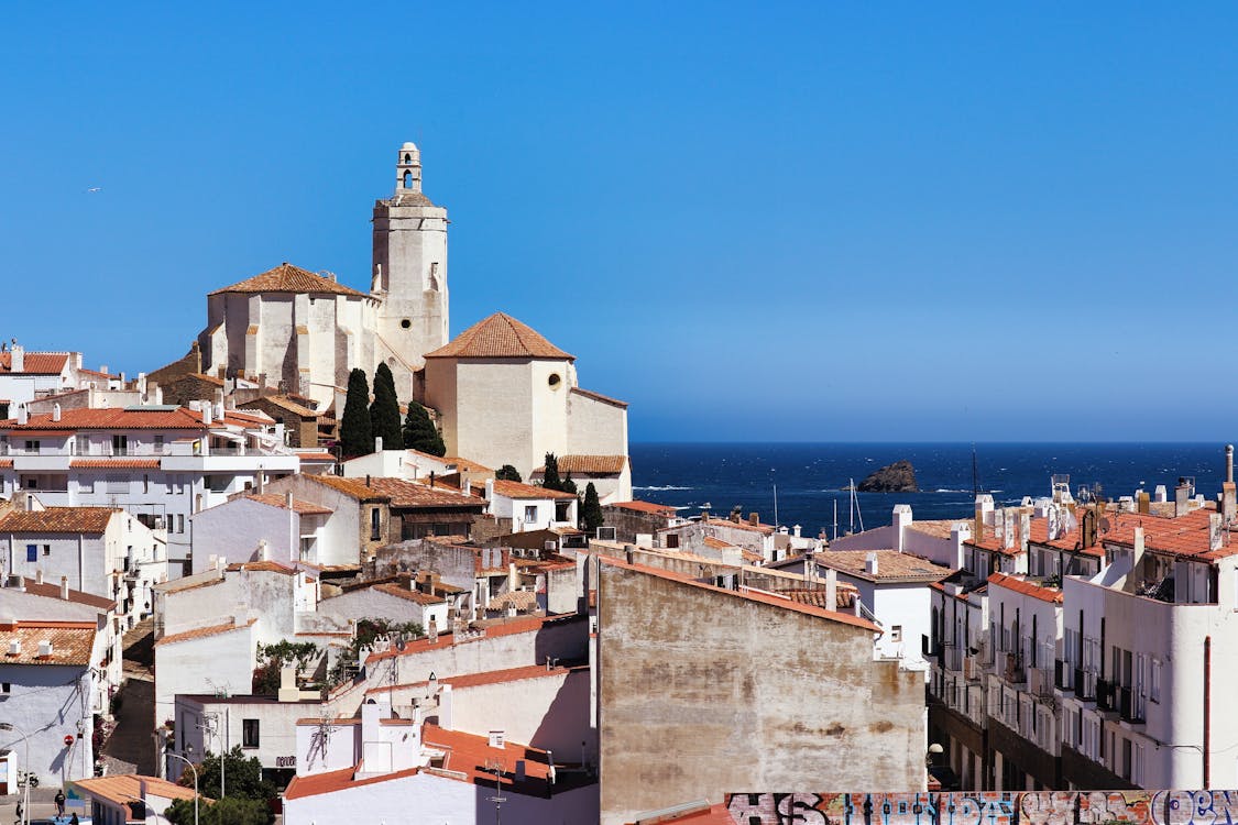 Picturesque town with traditional Mediterranean architecture by the sea