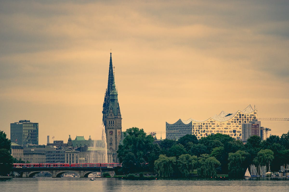 Hamburg skyline featuring the Elbphilharmonie and waterfront