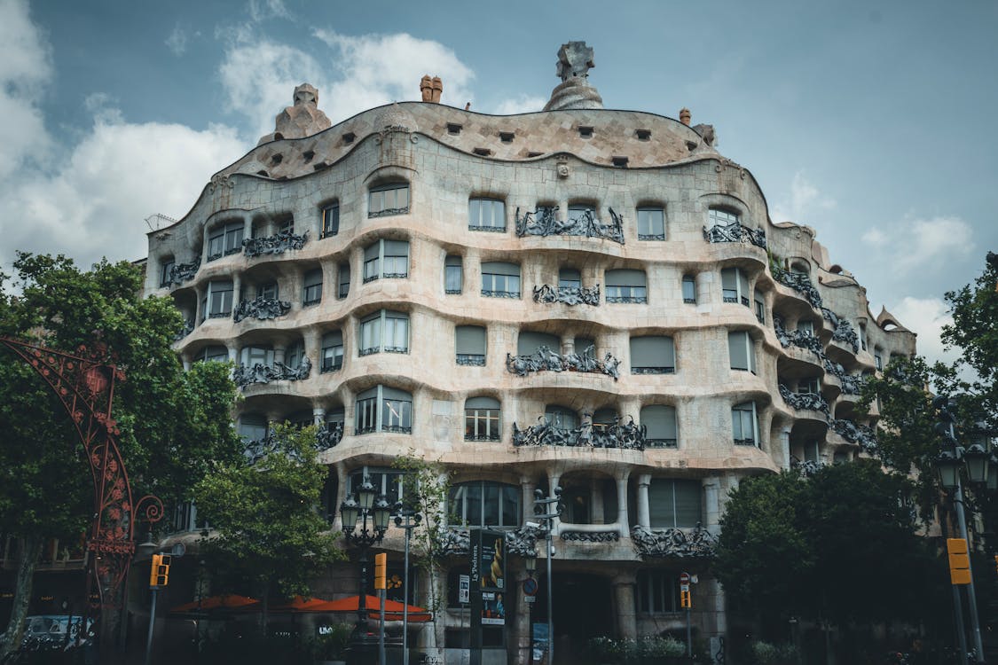 Stunning view of Casa Mila Antoni Gaudi masterpiece in Barcelona