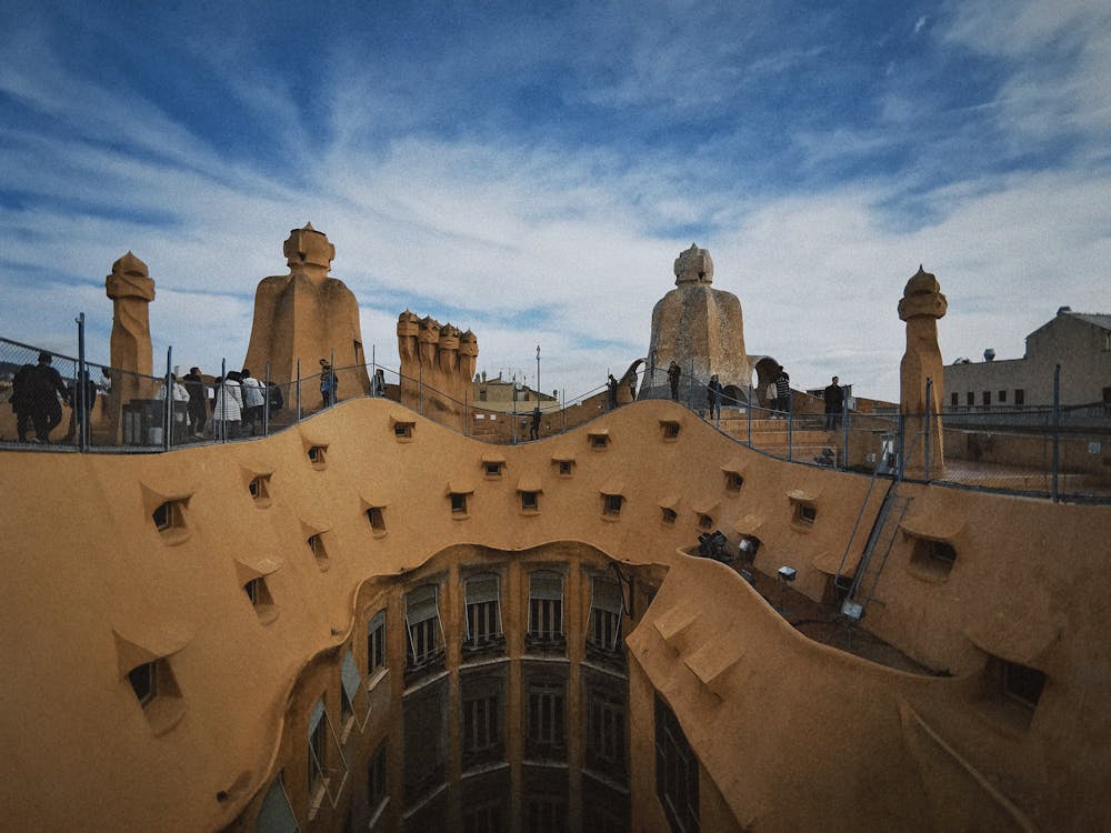 Spectacular rooftop of Casa Mila in Barcelona showcasing unique chimney sculptures