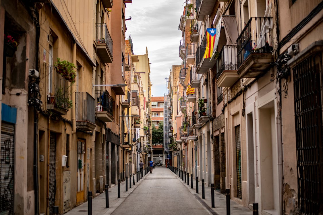 Picturesque balconies and ornate facades of Barcelona Gothic Quarter buildings