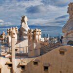 Unique rooftop of Casa Mila in Barcelona showcasing Gaudi iconic chimney sculptures