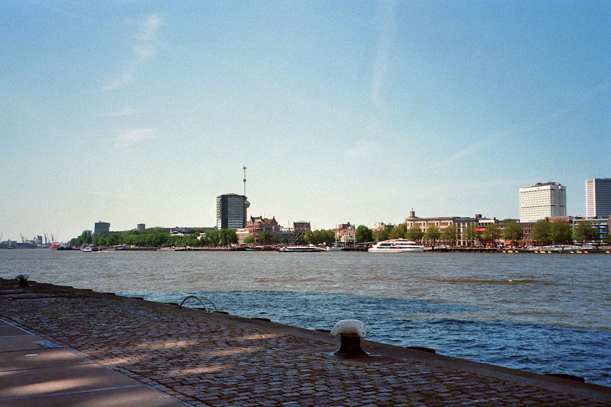 Rotterdam urban landscape showing modern architecture along the Maas River