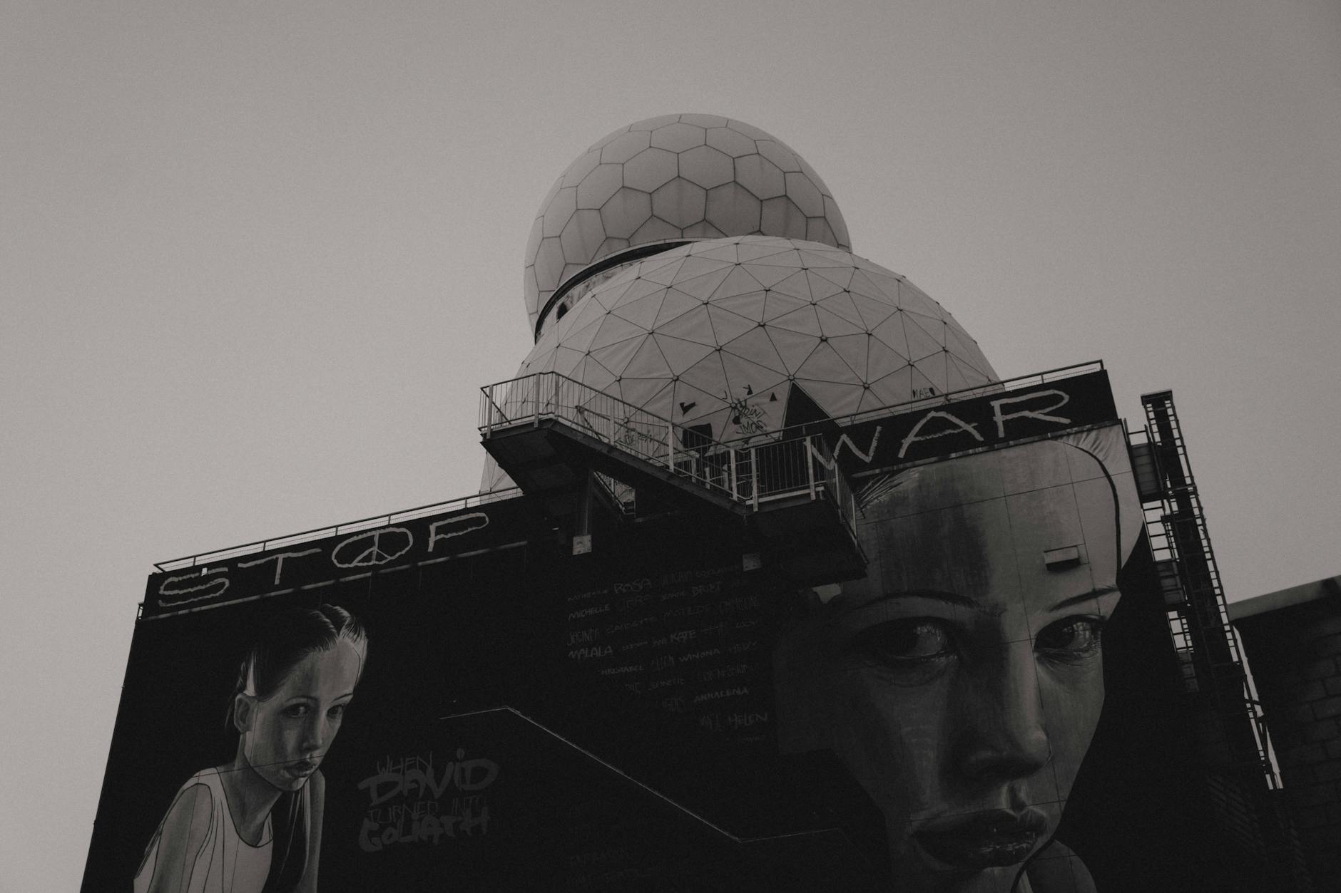 Anti-war mural on Teufelsberg listening station Berlin