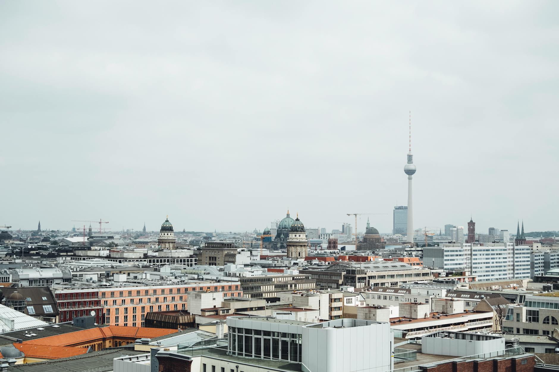 Aerial view of Berlin cityscape with Fernsehturm TV Tower