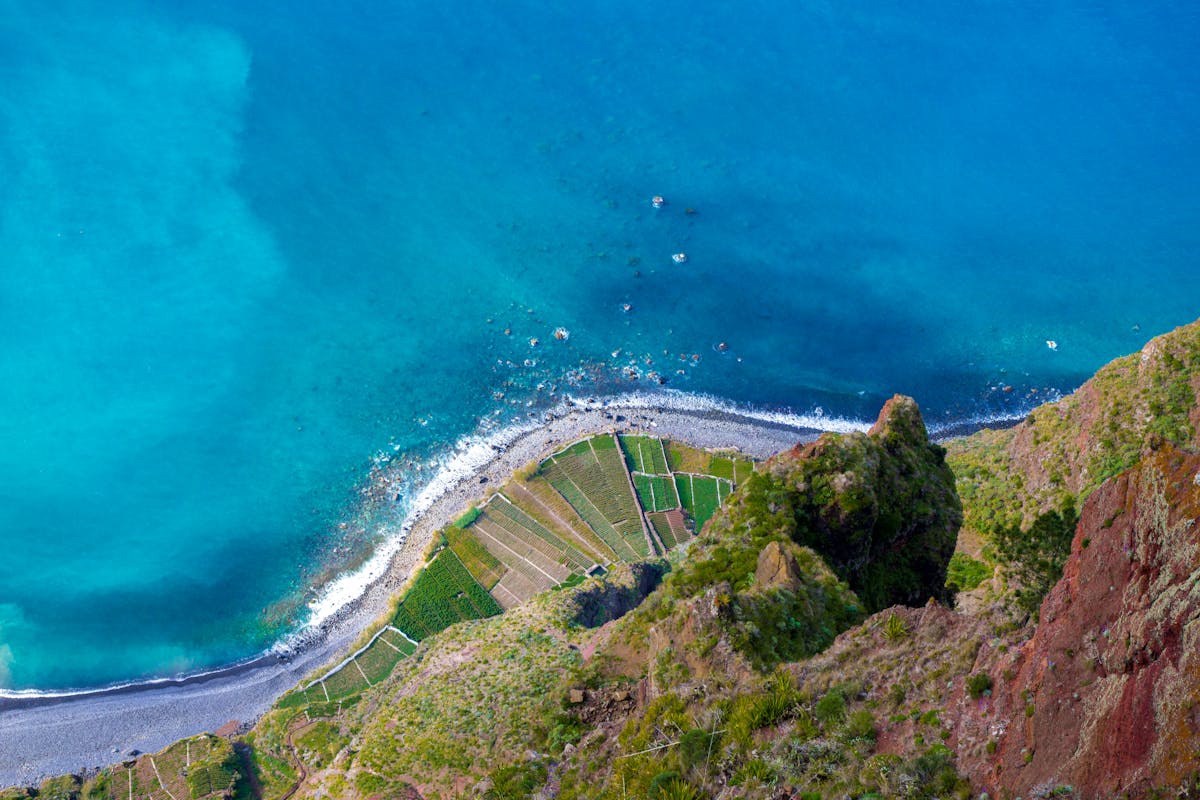 Aerial photograph of Camara de Lobos coastal bay in Madeira