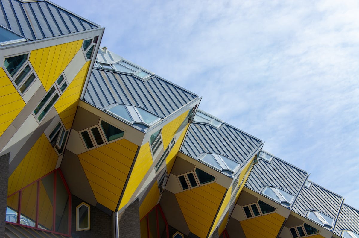 Close-up view of the iconic Cube Houses in Rotterdam showing innovative Dutch architecture