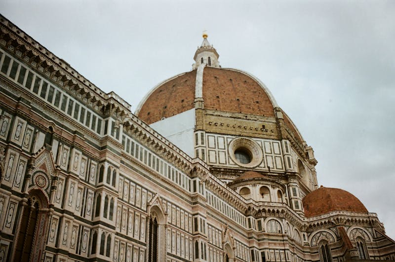 Low angle view of the iconic Florence Cathedral dome designed by Brunelleschi