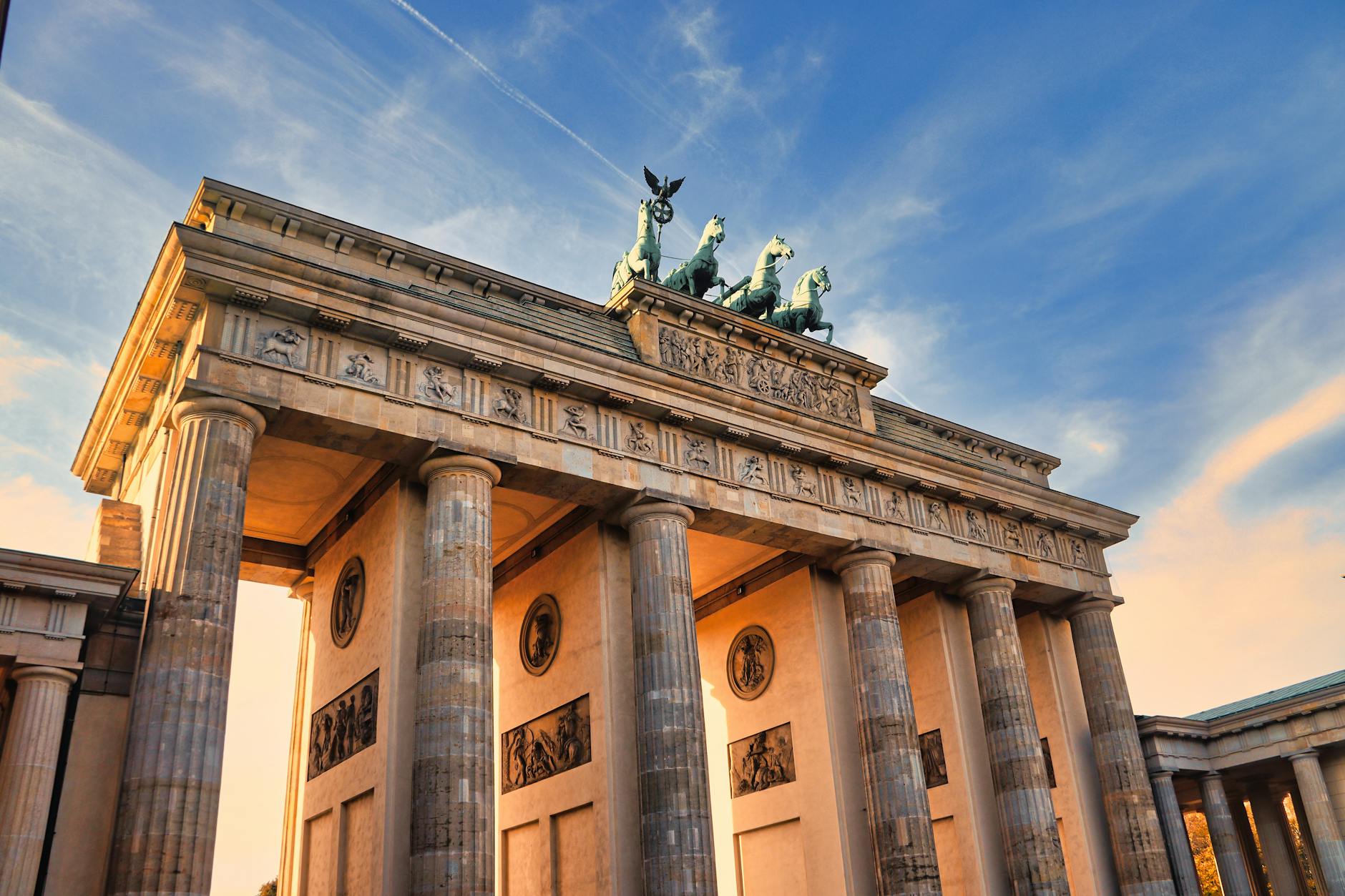 Brandenburg Gate during golden sunset in Berlin